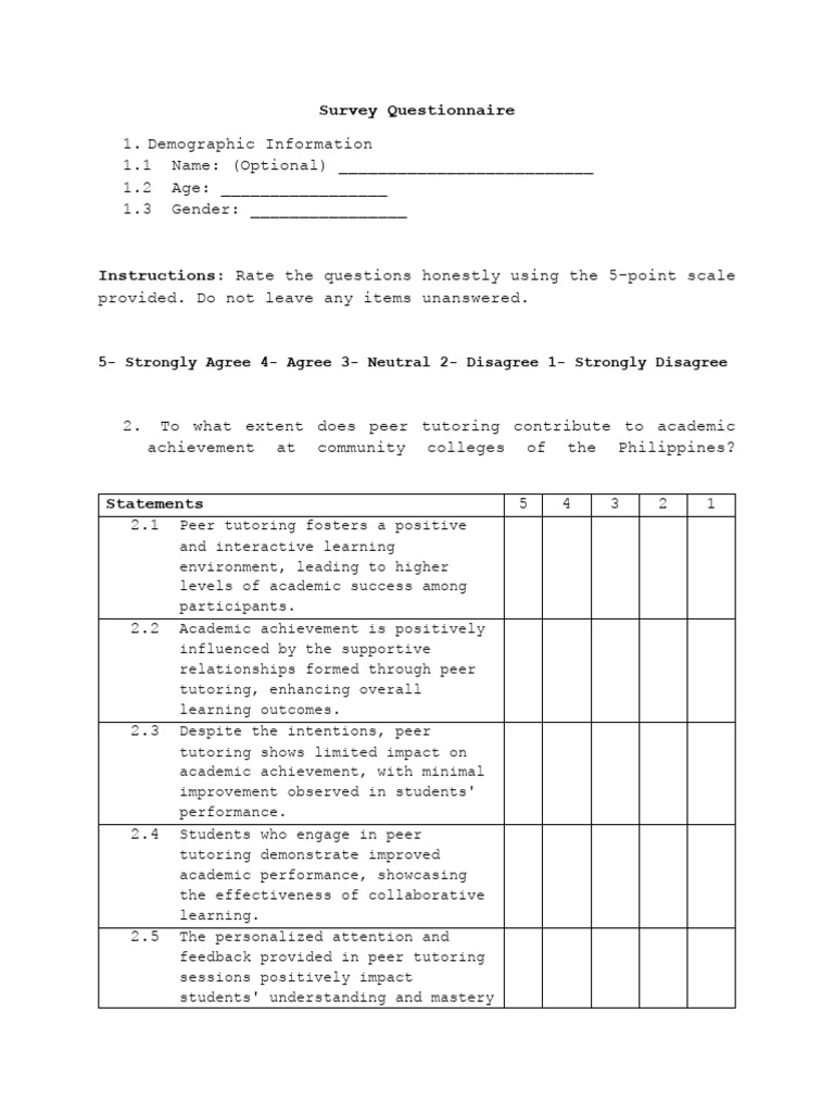 Survey Questionnaire - Ms. Vanessa | PDF | Learning | Human Communication
