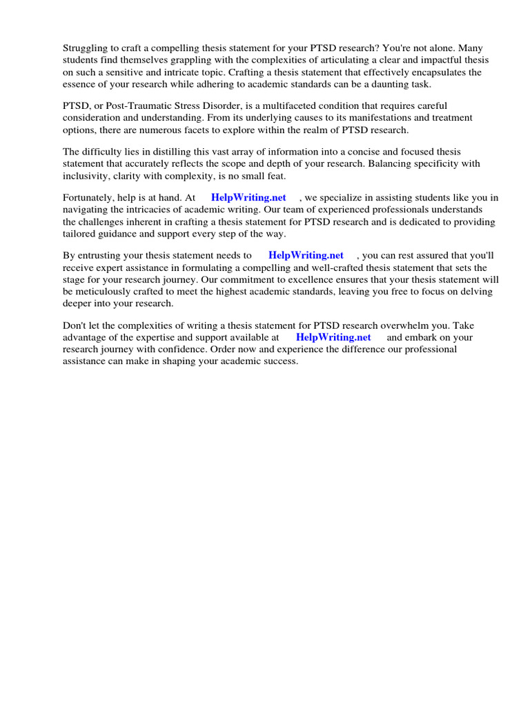 Thesis Statement Examples For PTSD PDF Psychological Trauma