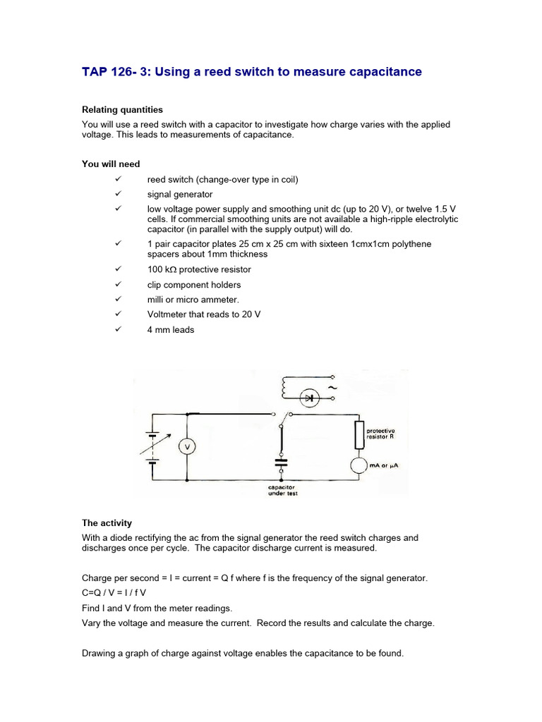 Episode 126 3 Using A Reed Switch To Measure Capacitance | PDF | Capacitor | Electrical Components