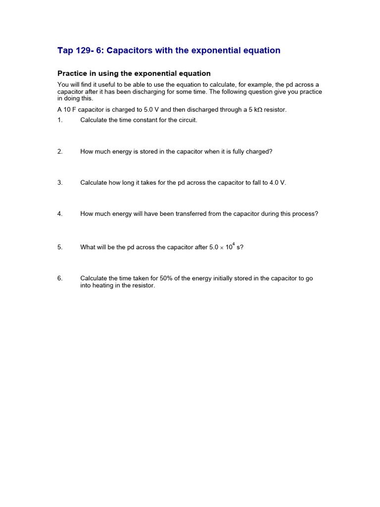 Episode 129 6 Capacitors With The Exponential Equation 0 | PDF | Capacitor | Equations