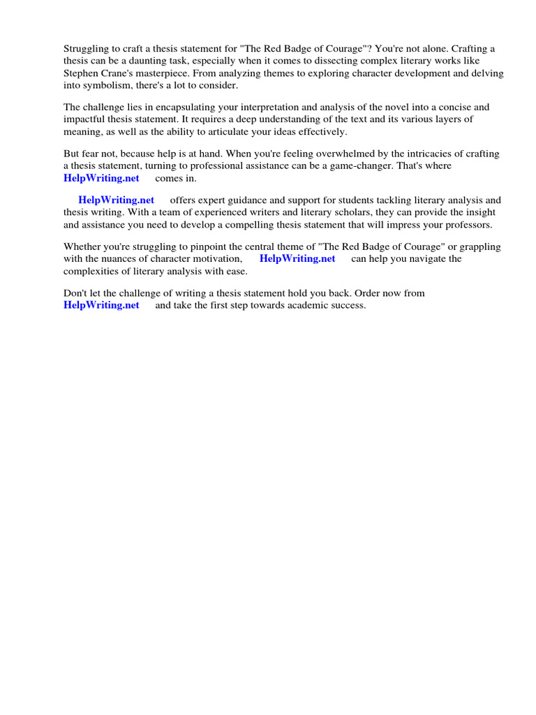 Thesis Statement For Red Badge of Courage | PDF | The Red Badge Of ...