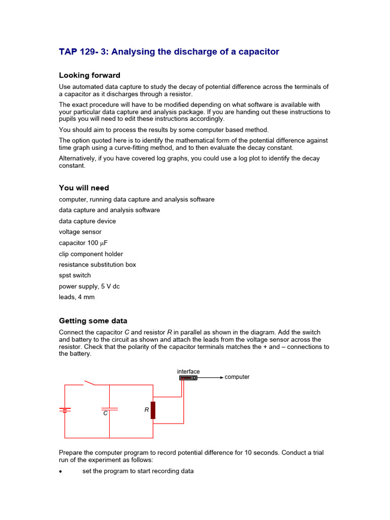 Episode 129 3 Experiment Analyzing The Discharge of A Capacitor | PDF