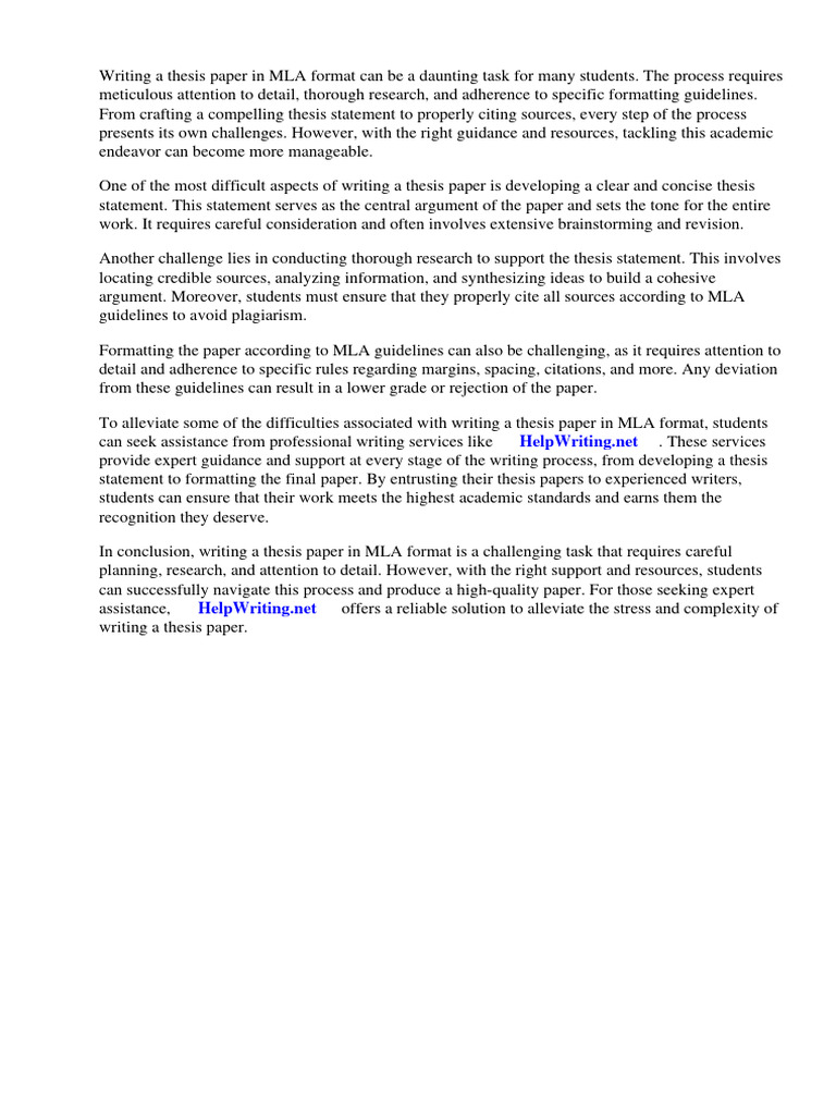 How To Write A Thesis Paper in Mla Format | PDF