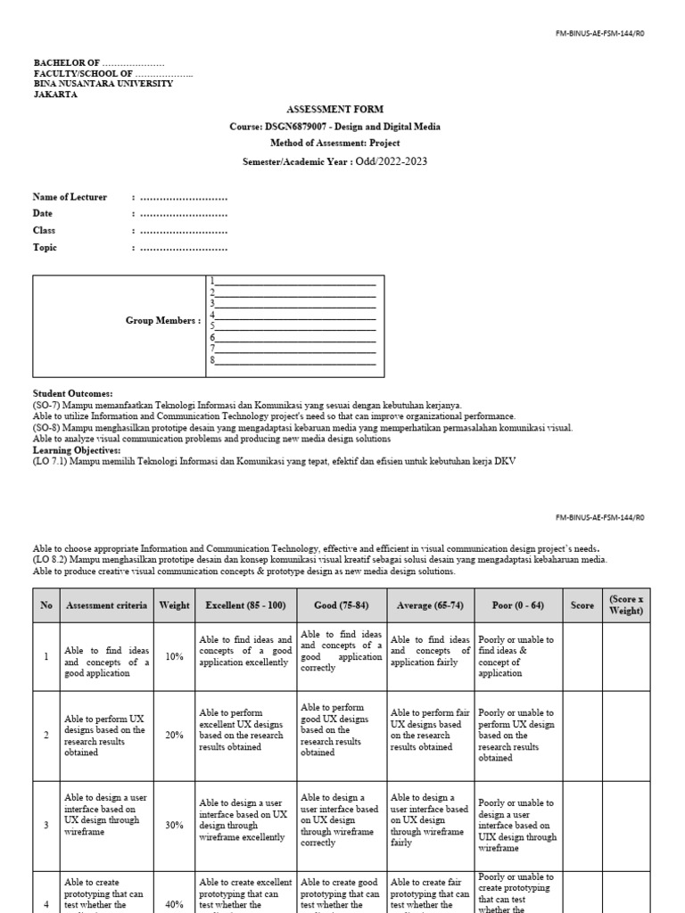 Design Project Assessment Form | PDF