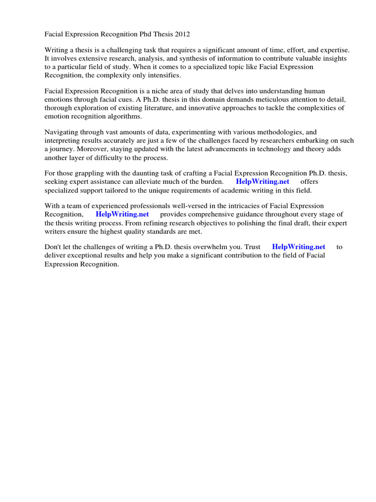 Facial Expression Recognition Phd Thesis 2012 | PDF