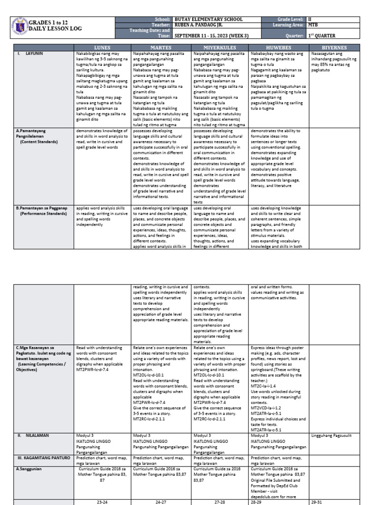 DLL - MTB 2 - Q1 - W3 | PDF
