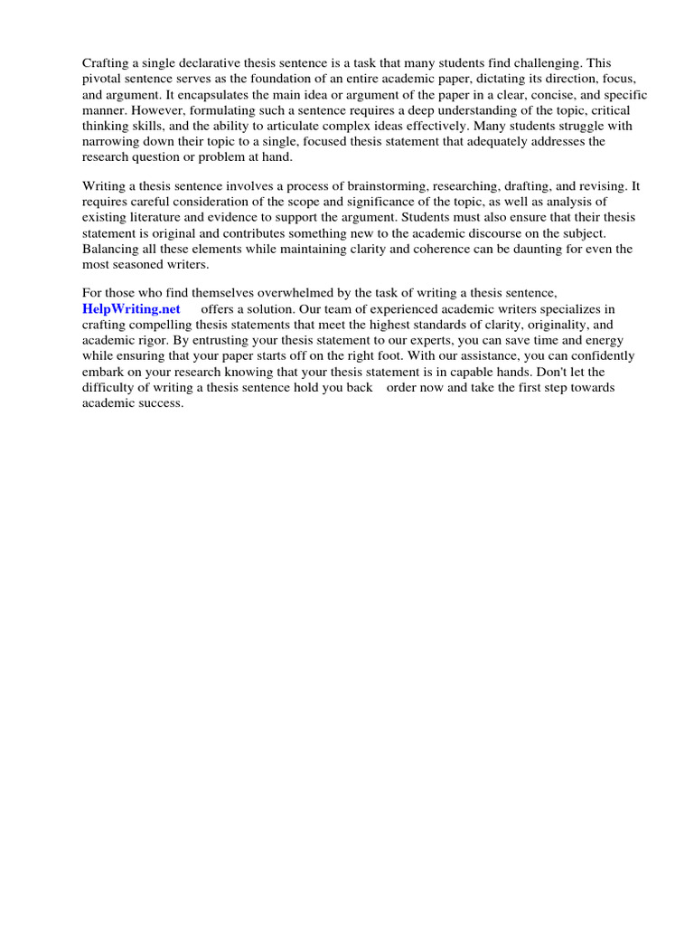 Write A Single Declarative Thesis Sentence | PDF