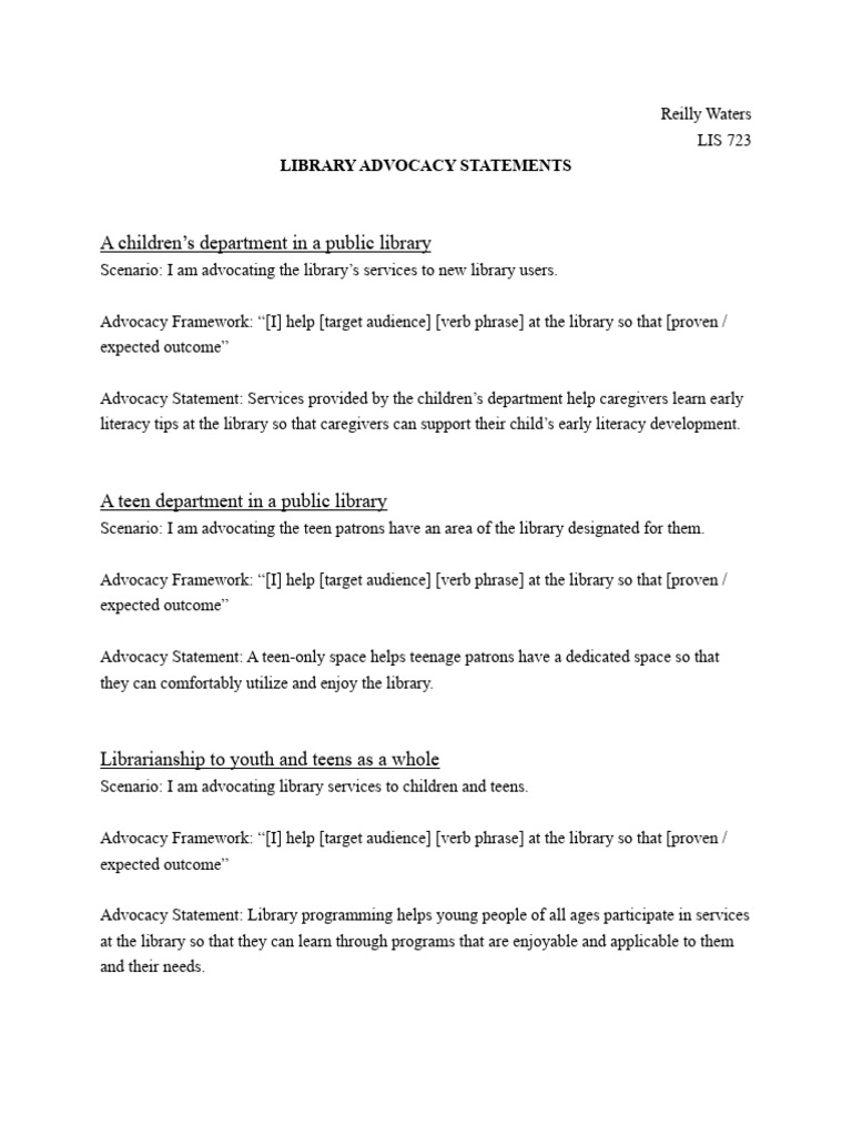PDF Library Advocacy Statements | PDF | Libraries | Librarian