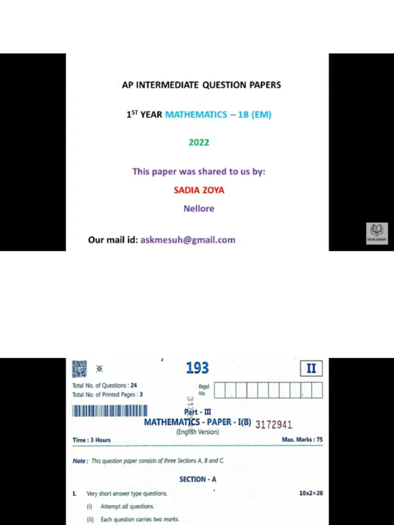 Maths 1b Inter Model Paper 1 Year | PDF