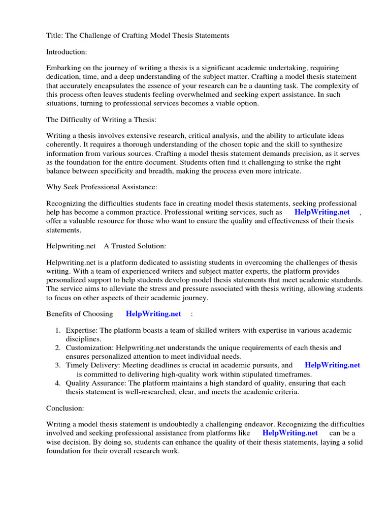 Model Thesis Statements | PDF