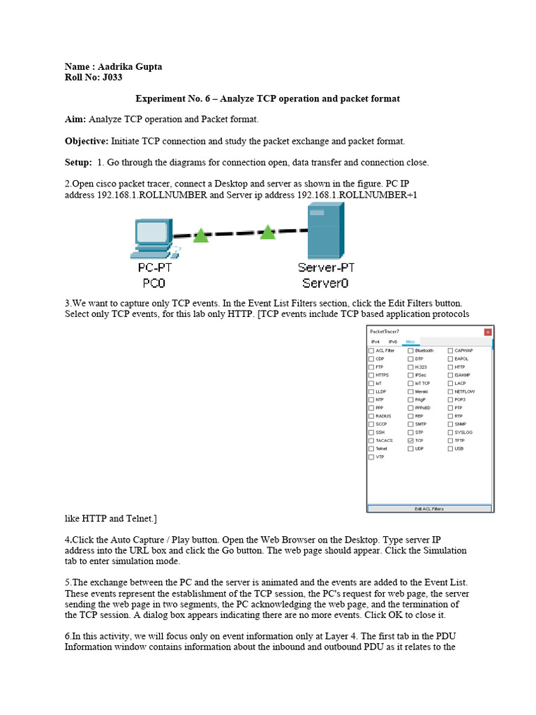 Expt 6 - Analysis of TCP Protocol | Download Free PDF | Transmission Control Protocol ...