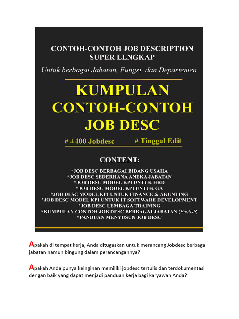 Contoh Job Description Lengkap untuk Perusahaan | PDF