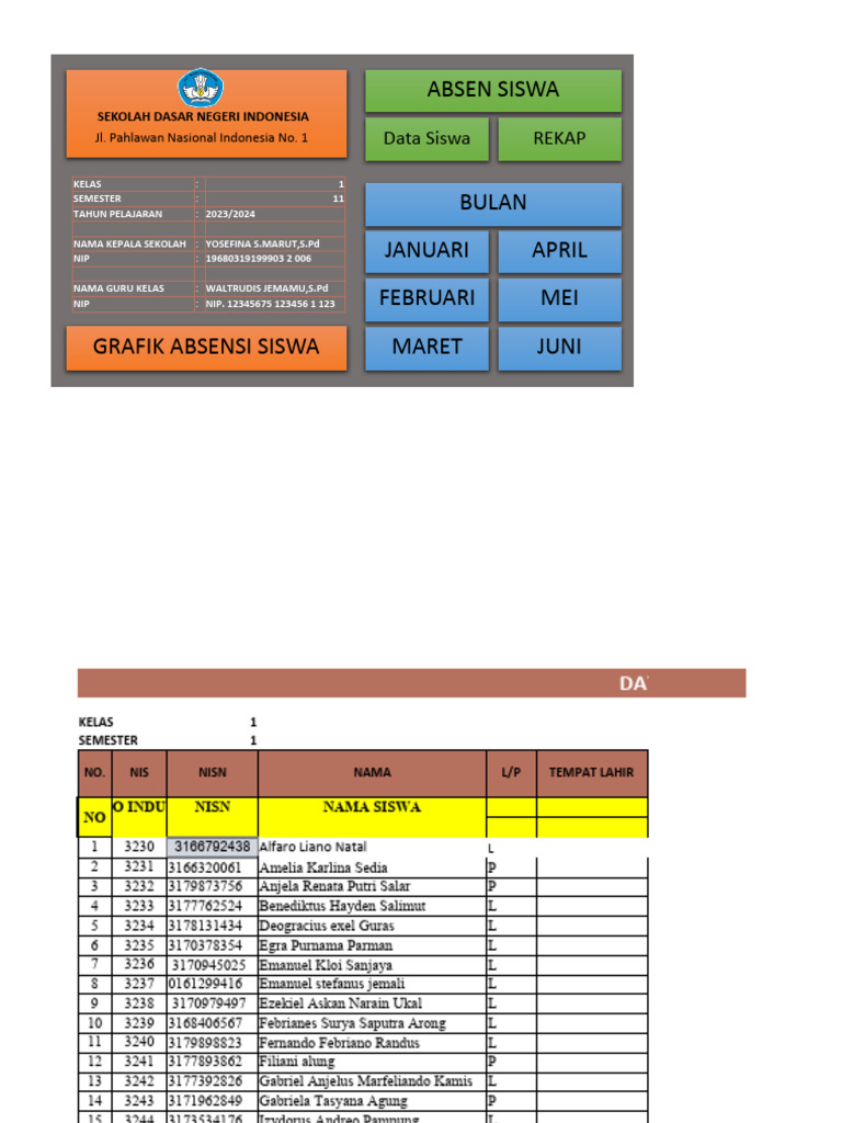 Rekap Absensi Siswa Kelas 1 | PDF