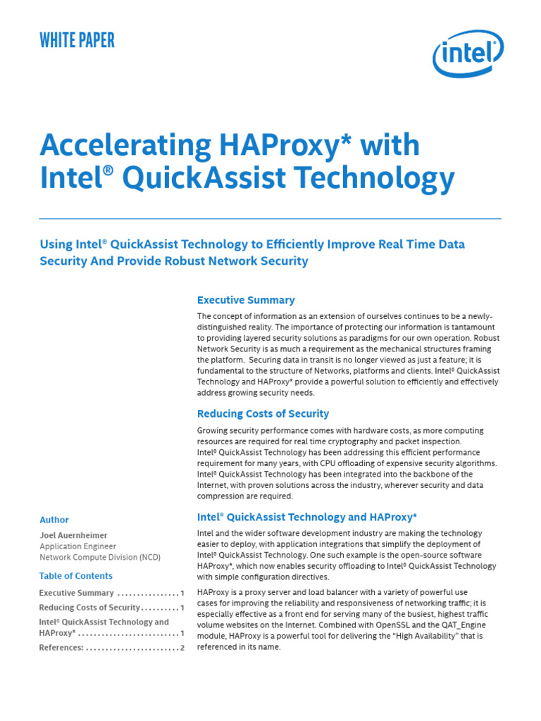 Accelerating Haproxy With Intel® Quickassist Technology: White Paper ...