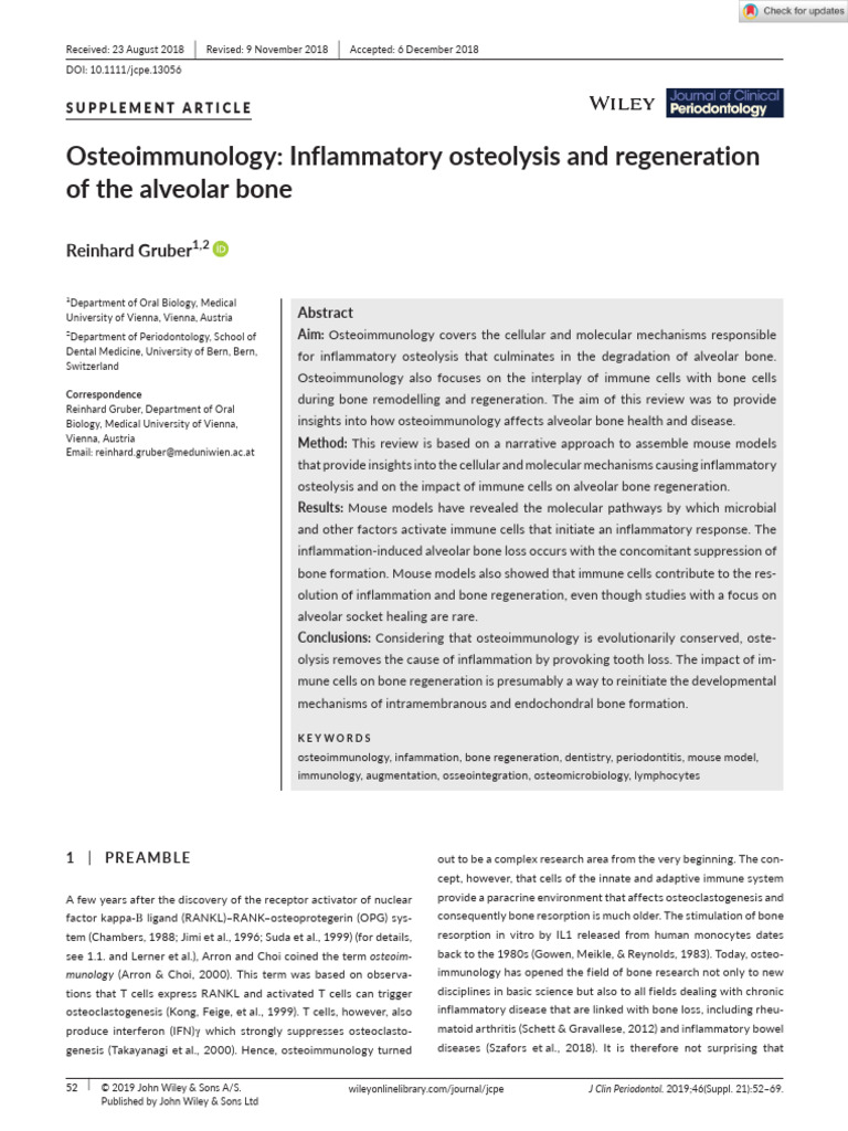 Osteoimmunology Inflammatory Osteolysis and Regeneration of The ...