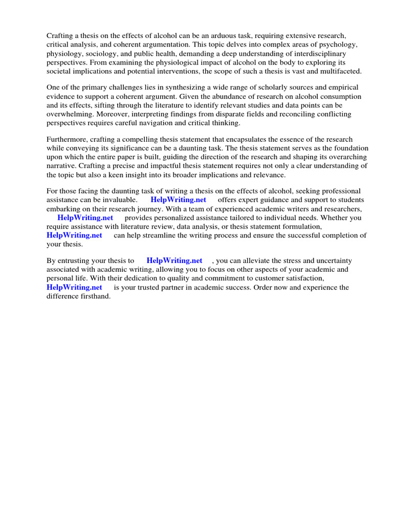 Effects Alcohol Thesis Statement | Download Free PDF | Substance Abuse ...