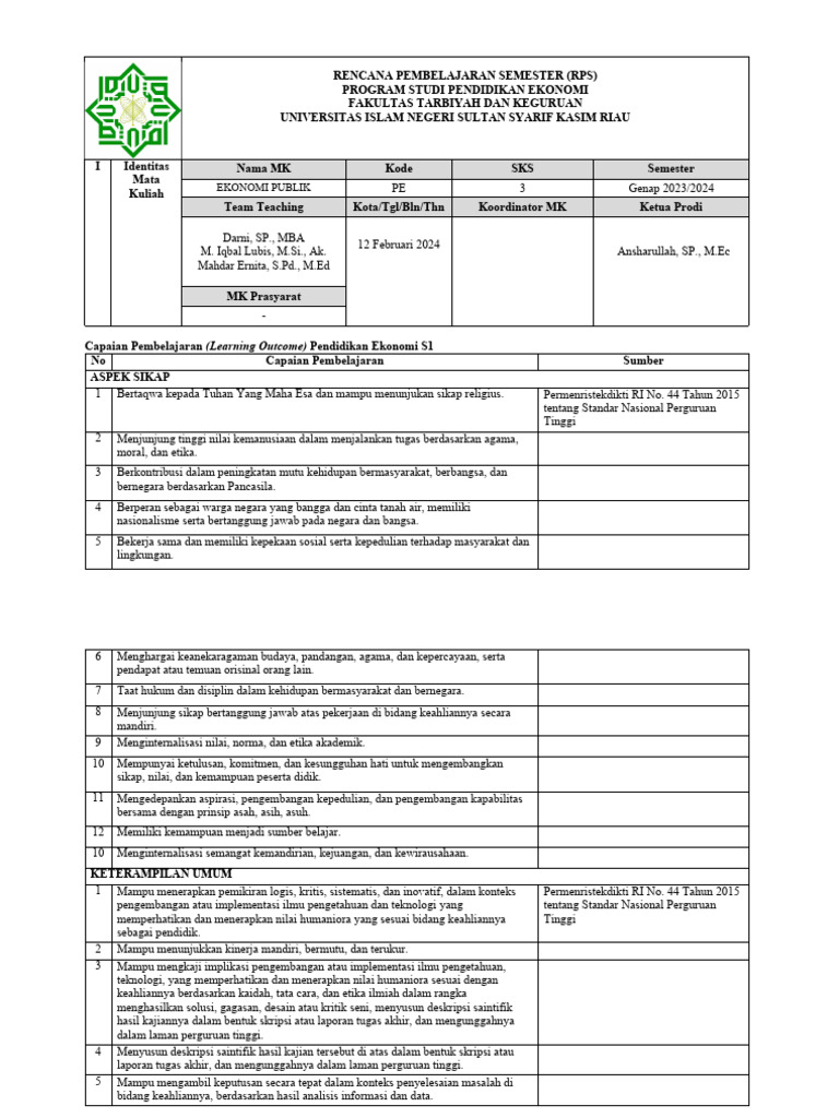 RPS-Ekonomi-Publik 2024 | PDF
