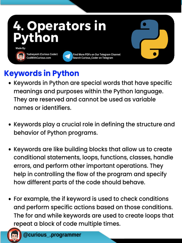 Operators in Python | PDF | Reserved Word | Control Flow
