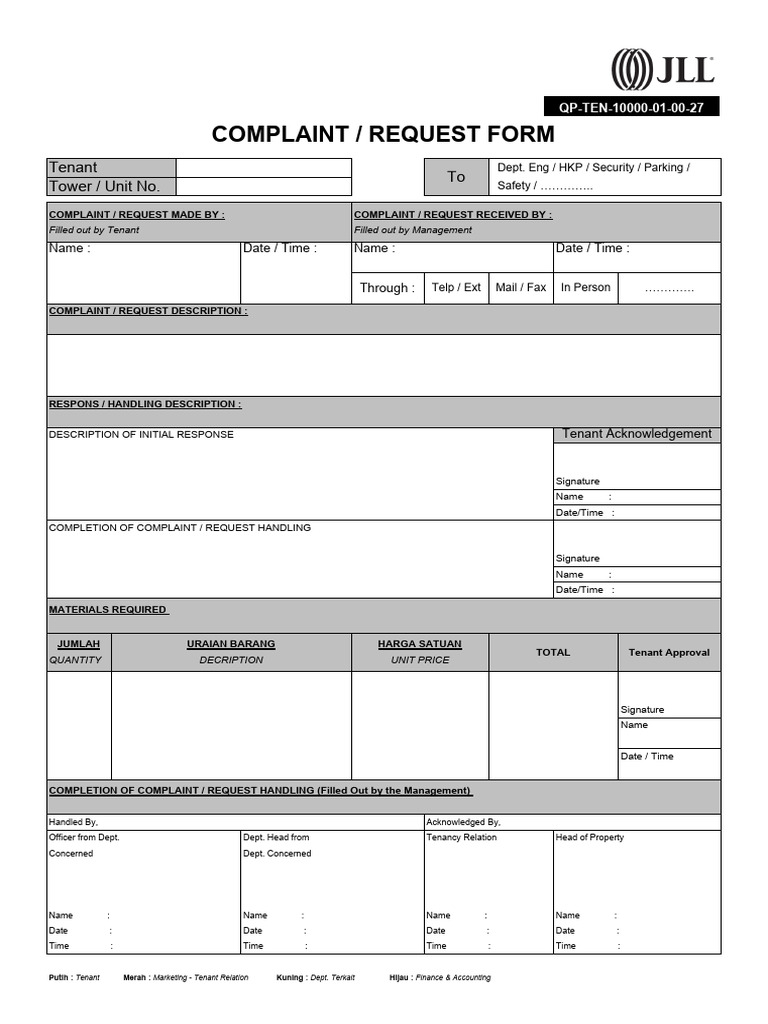 Tenant Complaint Request Form | PDF | Real Property Law | Land Law