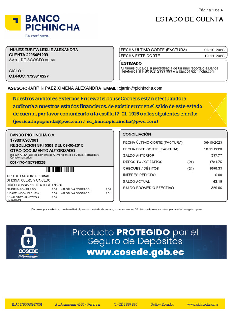 Estado de Cuenta Banco Pichincha | PDF | Bancario | Dinero