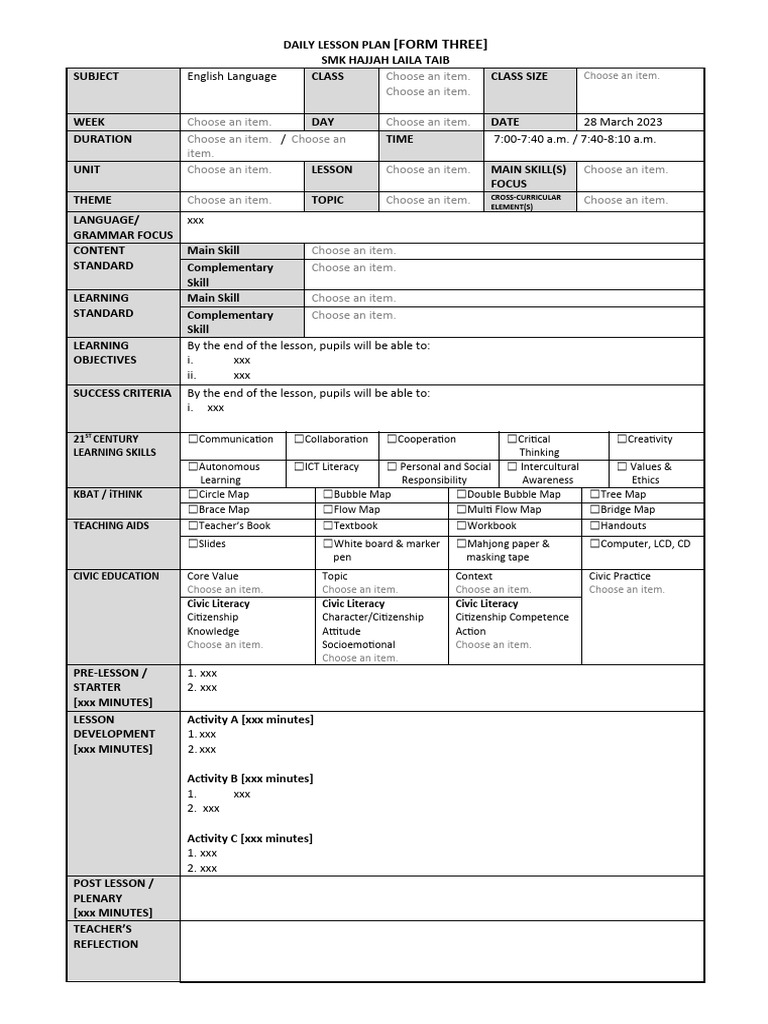 CEFR Lesson Plan (Civic) Form 3 | PDF | Lesson Plan | Teachers