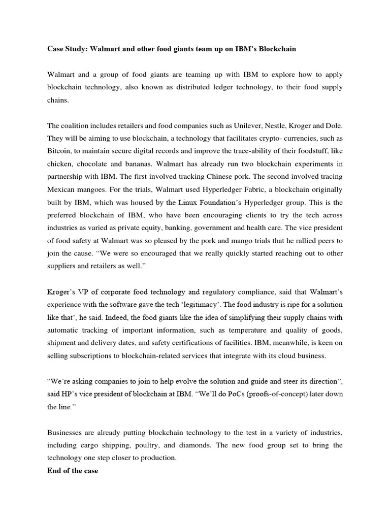 Walmart's Blockchain Food Traceability Case Study | PDF | Walmart ...