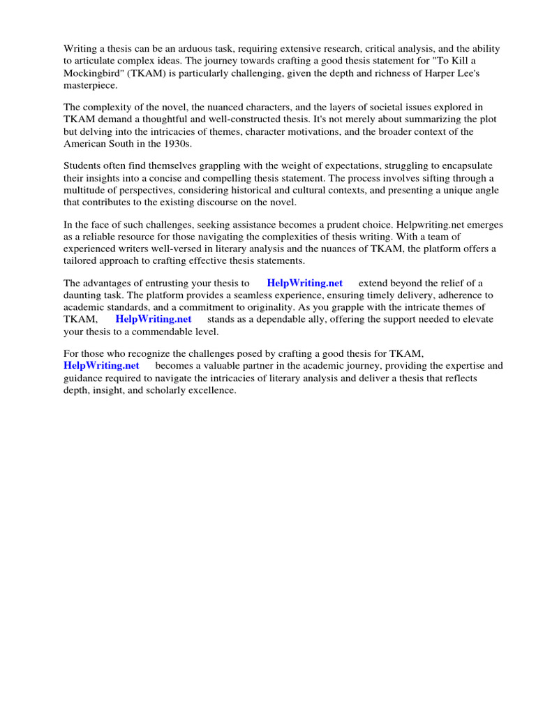 Good Thesis For Tkam | PDF | To Kill A Mockingbird | Essays