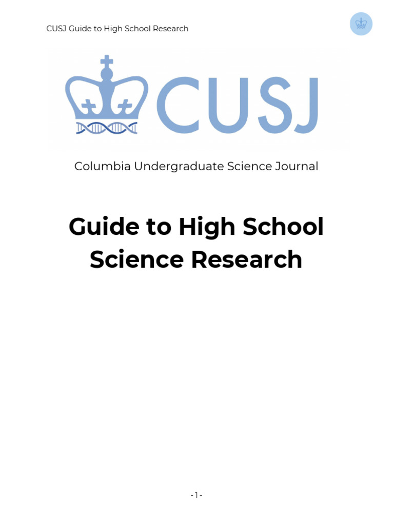 CUSJ Guide To High School Science Research 2020-OTH | PDF