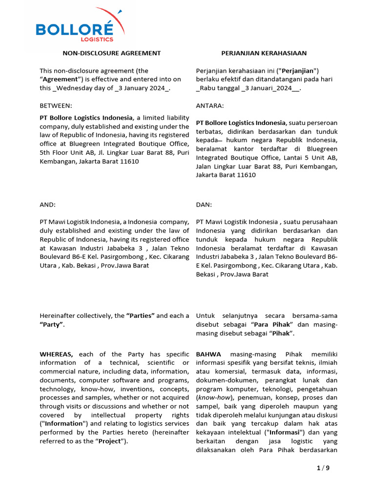 NDA Bollore - MWL (Sign by DR) | PDF