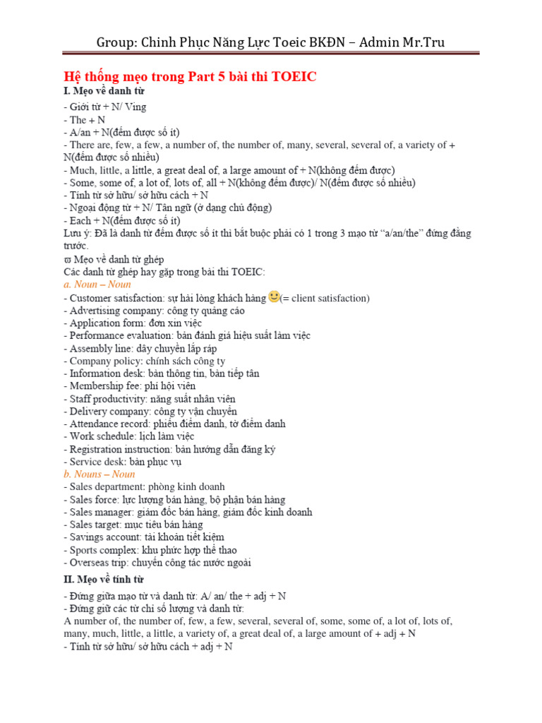 H TH NG M o Trong Part 5 B I Thi TOEIC | PDF