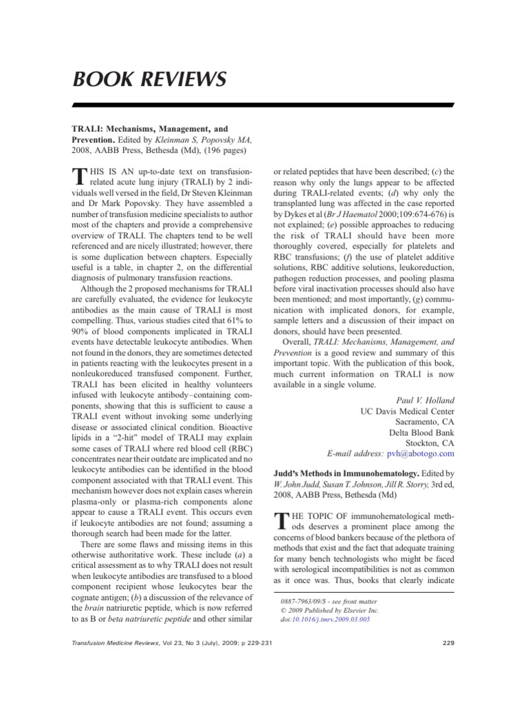 TRALI：机制、管理和预防 | PDF | Anatomy | Histology