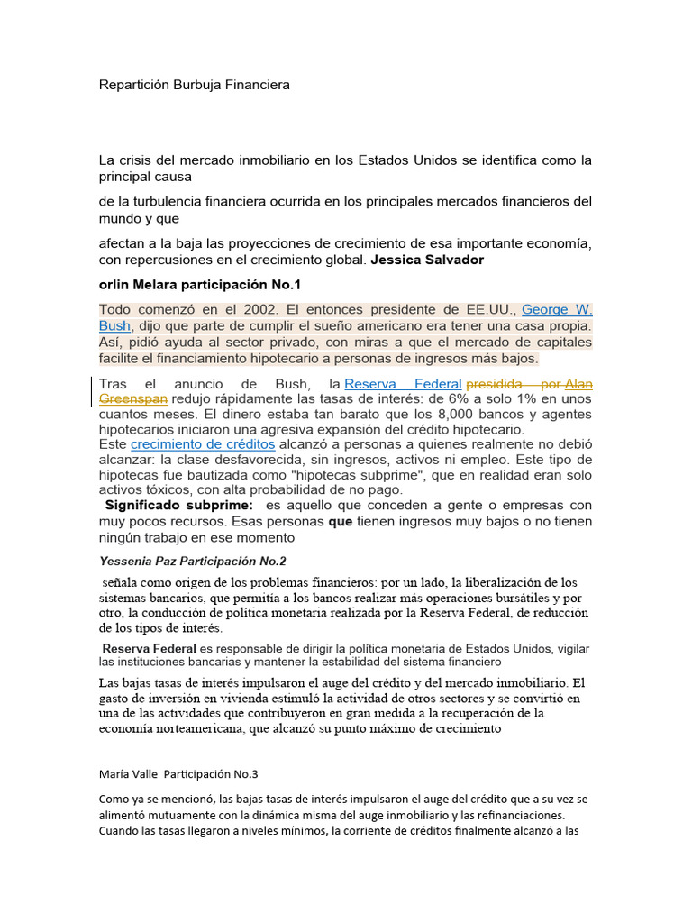Burbuja Financiera Grupo 3 | PDF | Préstamo hipotecario | Economias