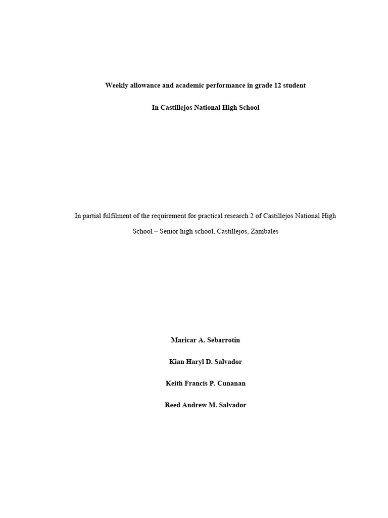 Weekly Allowance and Academic Performance in Grade 12 Student | PDF ...