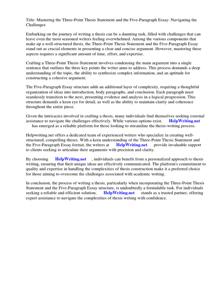 Three-Point Thesis Statement and The Five-Paragraph Essay | PDF ...