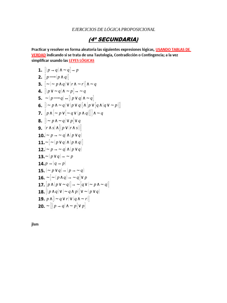 Ejercicios Logica Proposicional | PDF