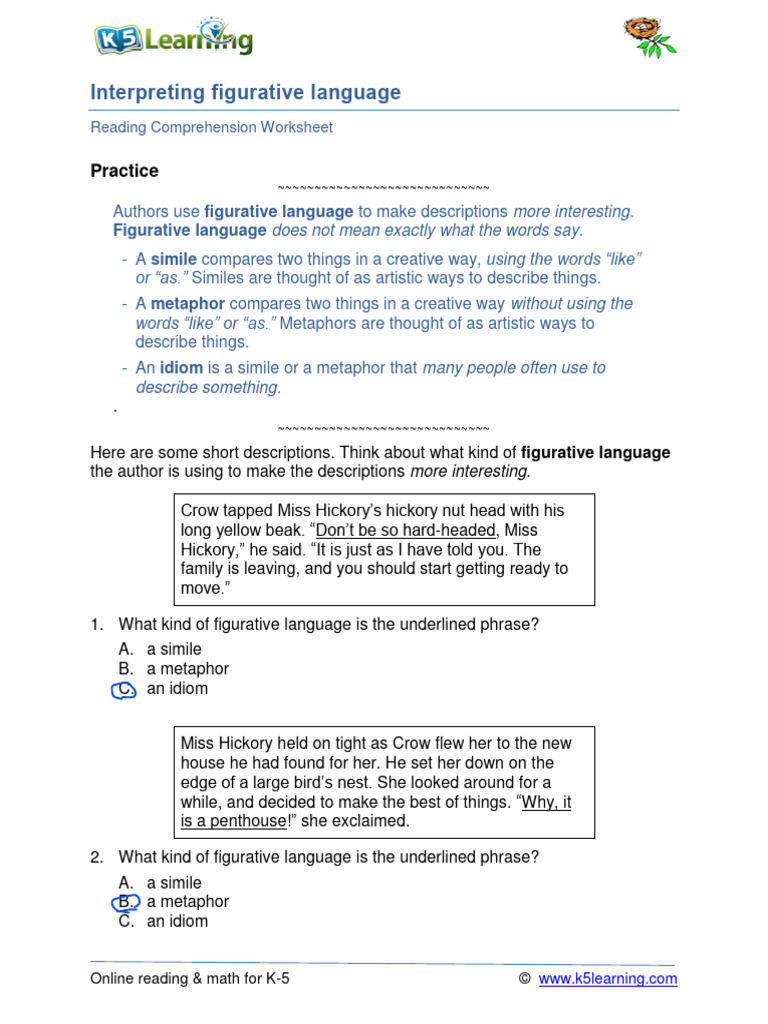 Metaphors Similes Answers | PDF | Metaphor | Linguistics