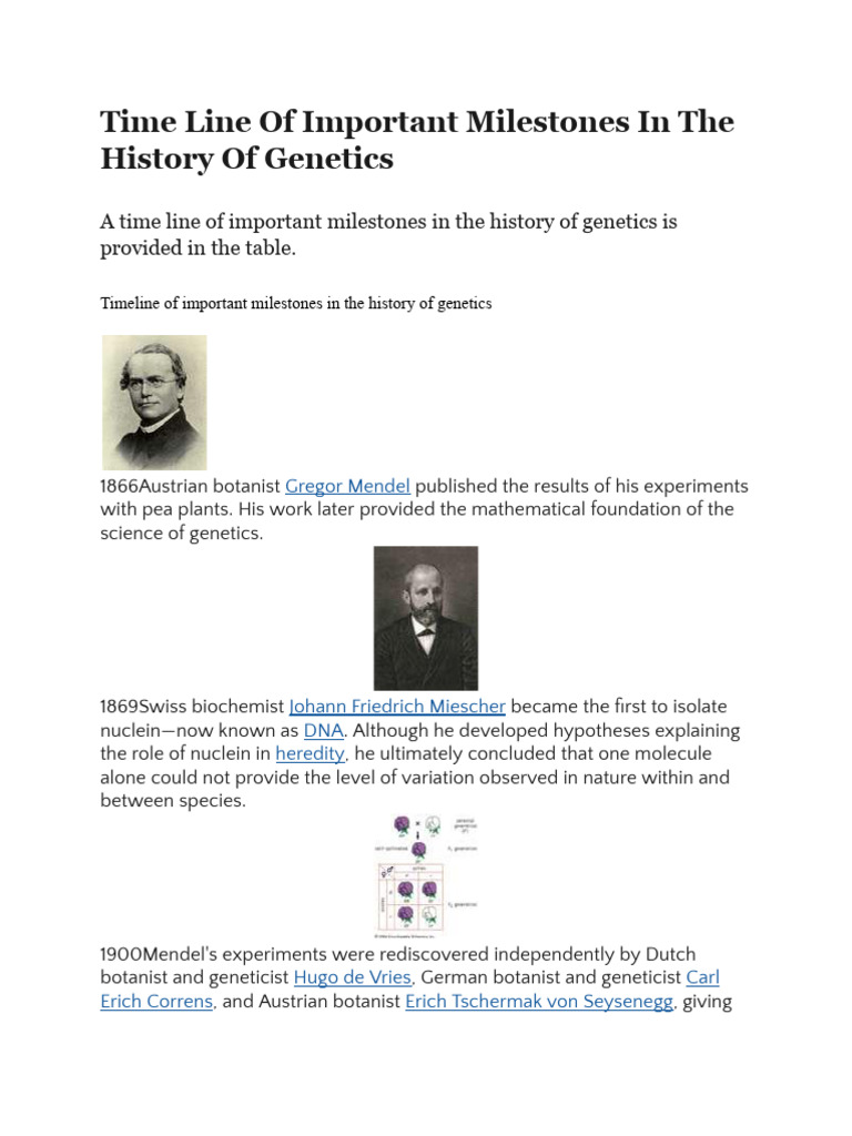Bio 8. Timelines in History of Genetics | PDF | Genetics | Dominance ...