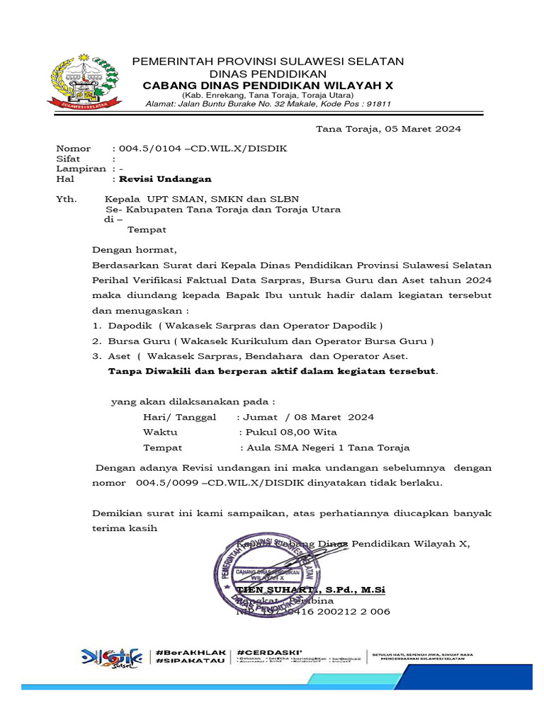 Revisi Undangan Verifikasi Data Sarpras | PDF