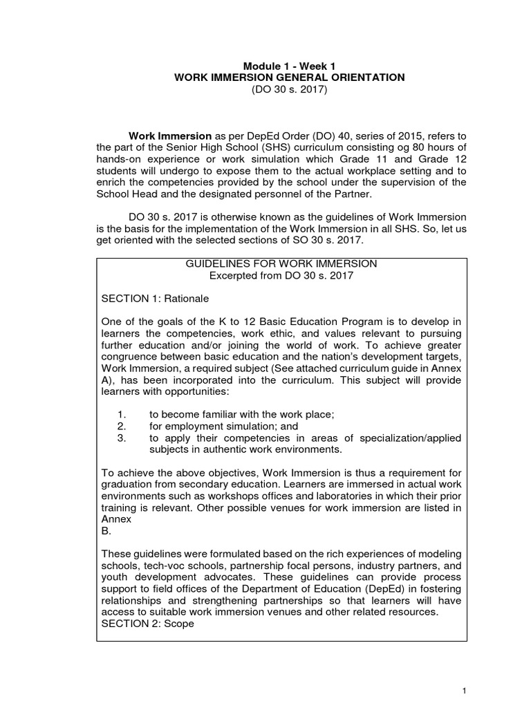 Work Immersion Module | PDF | Curriculum | Partnership