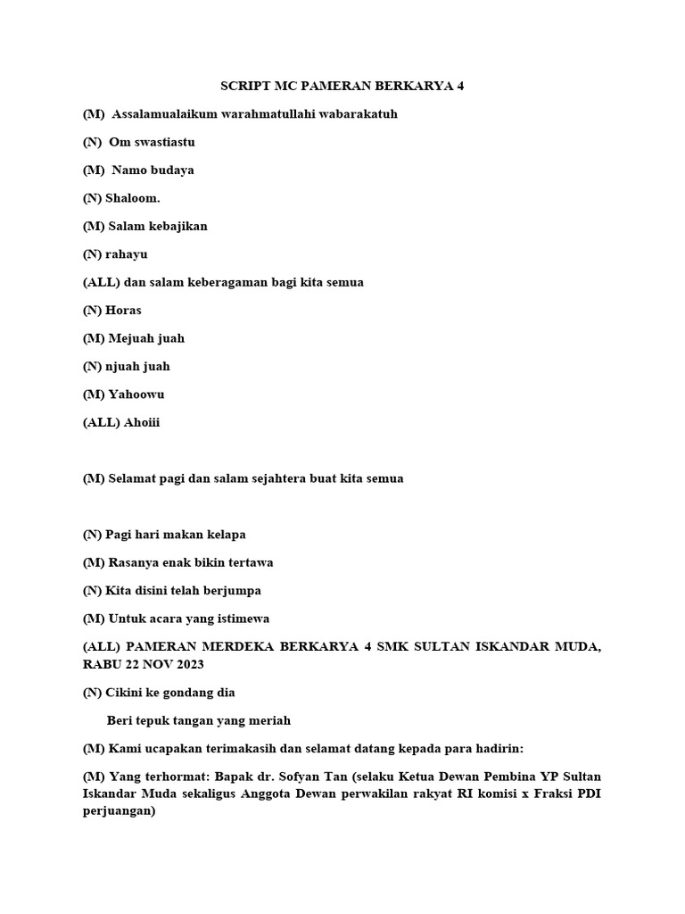 Skrip MC Pameran Merdeka Berkarya 4 | PDF