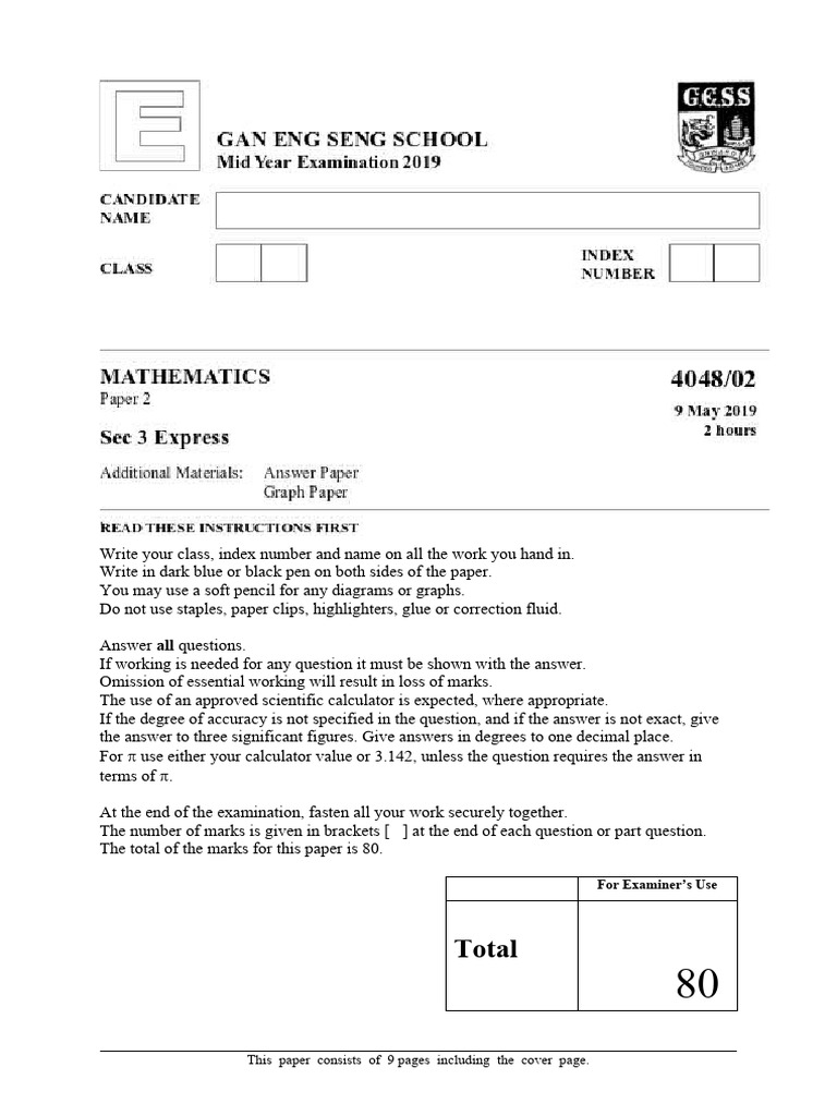MYE 2019 3EXP EM2 Question Paper | PDF