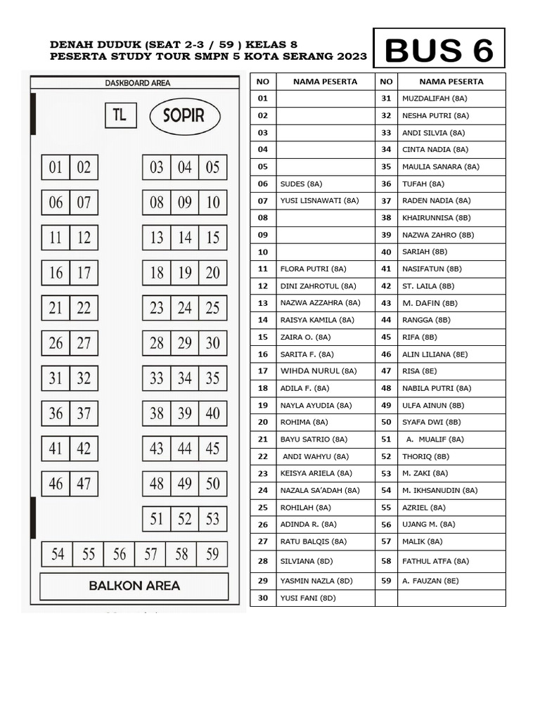 Denah Bus Kelas 8 Urut | PDF