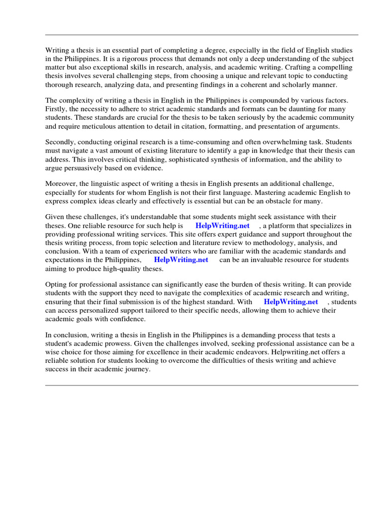 Sample Thesis in English in The Philippines | Download Free PDF ...