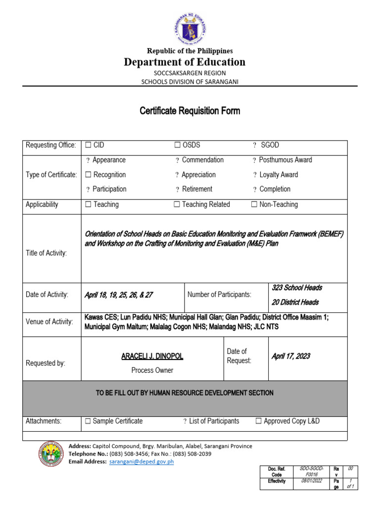 Certificate Requisition Form | PDF