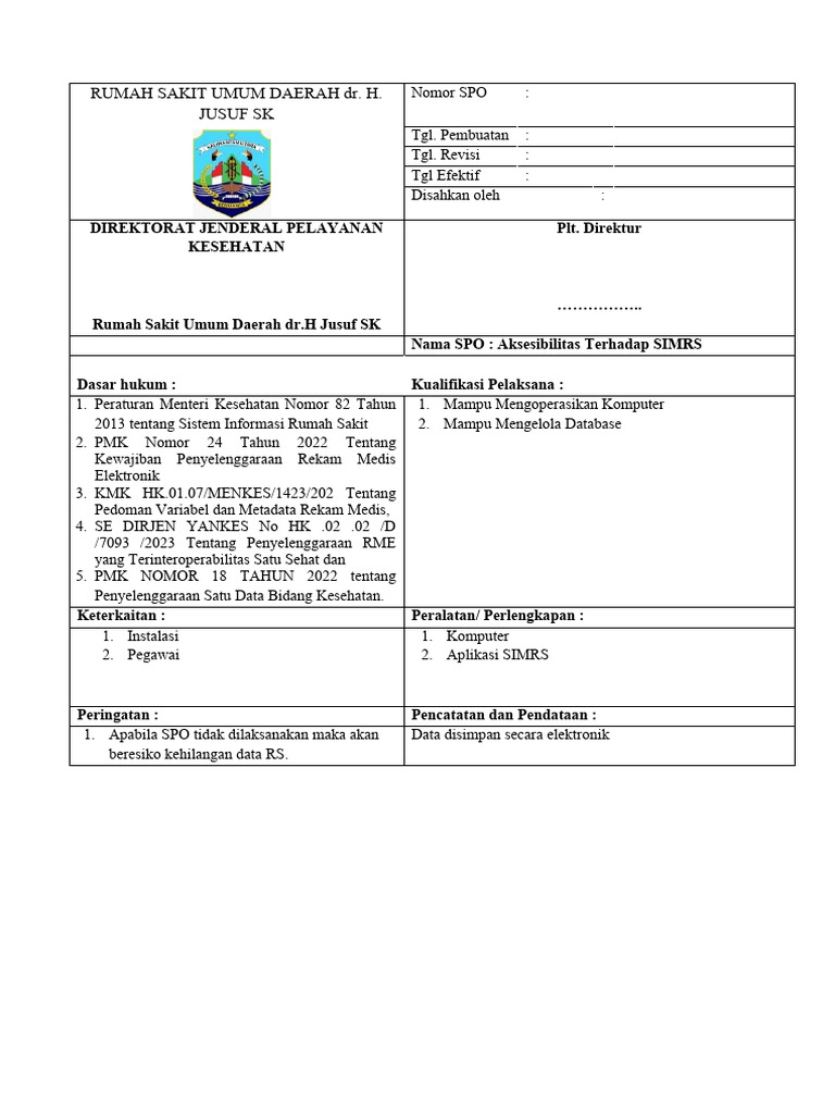 Spo Permintaan Akses Ke Simrs Gos | PDF