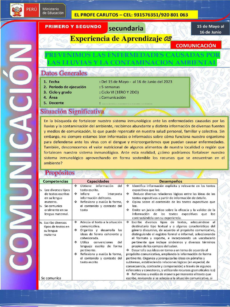 Experiencia de Aprendizaje 03 - 1ero y 2do - Comunicación - 2023 - 00001 | PDF