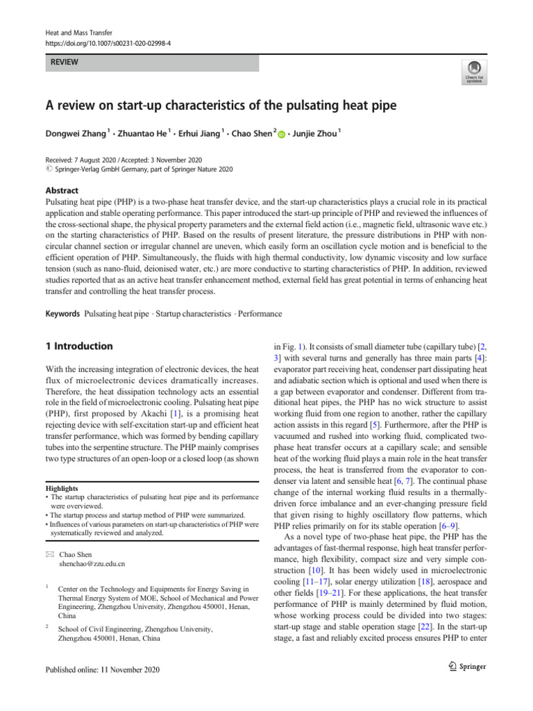 A Review On Start-Up Characteristics of The Pulsating Heat Pipe | PDF A Review On Start-Up Characteristics of The Pulsating Heat Pipe | PDF