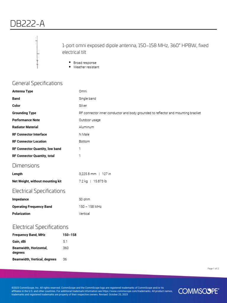 DB222-A Omni Antenna Specifications | PDF | Antenna (Radio ...
