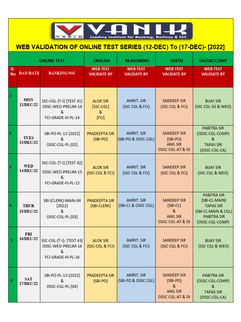 WEB VALIDATION-ONLINE TEST SERIES - (12-DEC) To (17-DEC) - (2022) | PDF