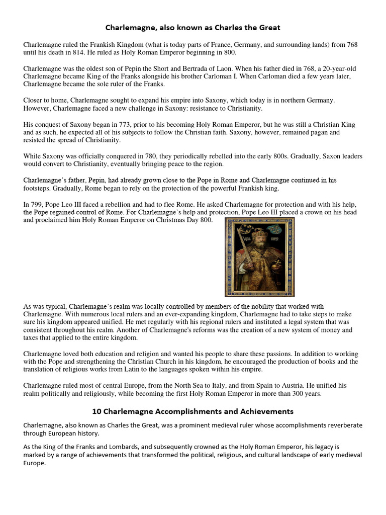 Charlemagne: Legacy of a Holy Roman Emperor | PDF | Charlemagne | Holy ...